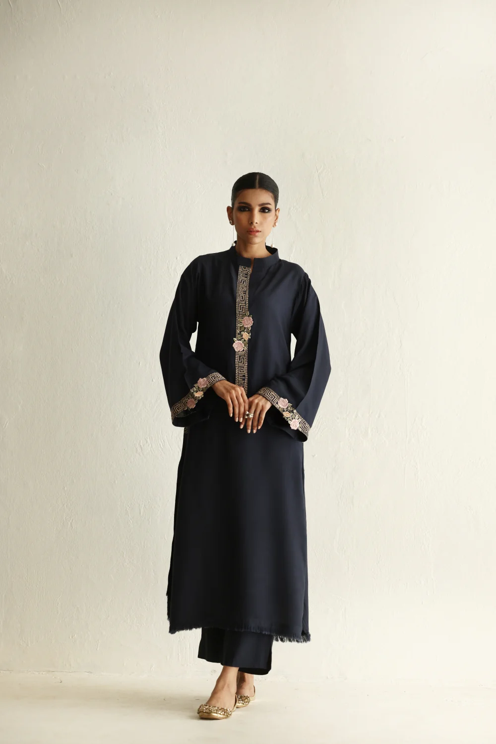 Navy Elegance Embroidered Two-Pieces Winter Set